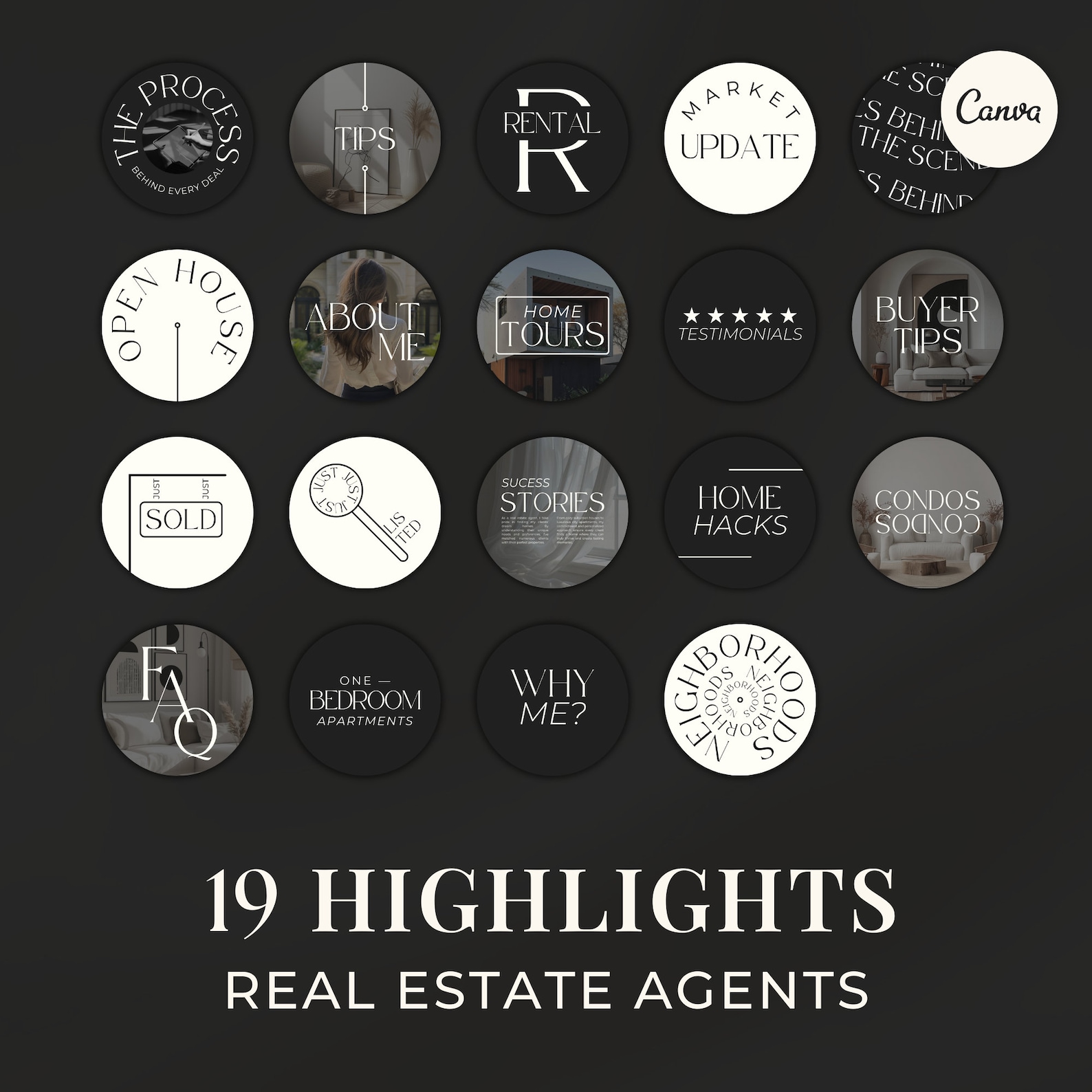 Instagram Highlight Covers for Canva, IG Highlight Covers for Real Estate, Realtor Social Media ...