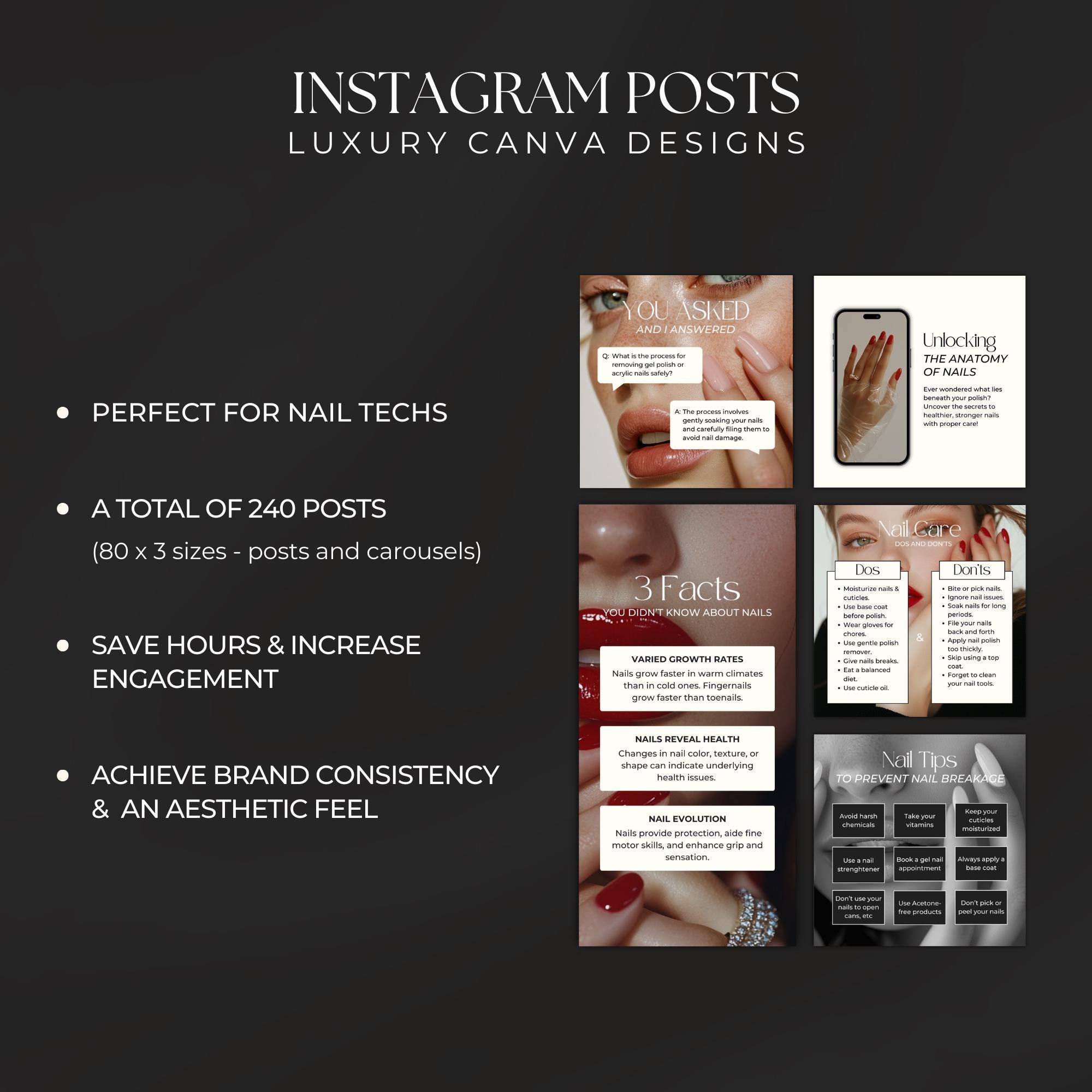 Nail Tech Instagram Posts for Canva, Social Media Marketing Nail ...