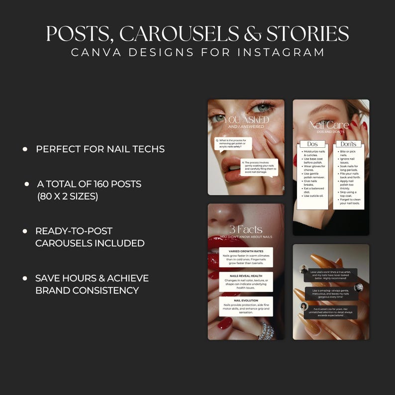 Nail Tech Instagram Posts for Canva, Social Media Marketing Nail ...