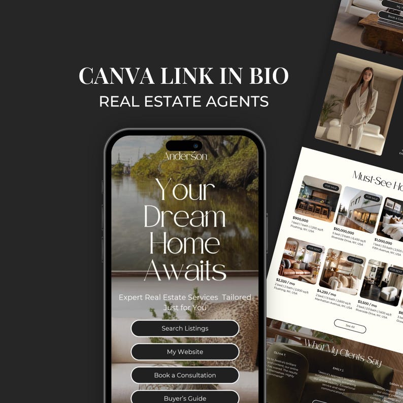 Link in Bio Template for Real Estate, Canva Website Design, Linktree ...