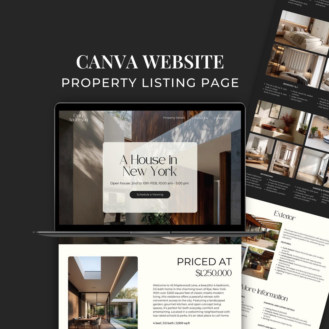 Real Estate Property Listing Canva Website Template, Sales Landing Page ...