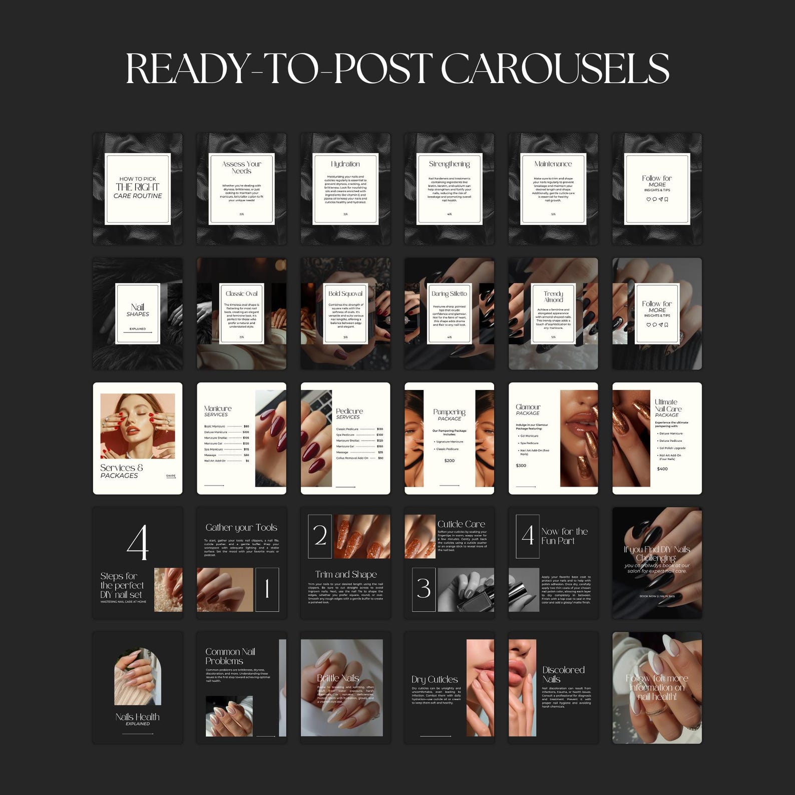 Nail Tech Instagram Posts for Canva, Social Media Marketing Nail ...