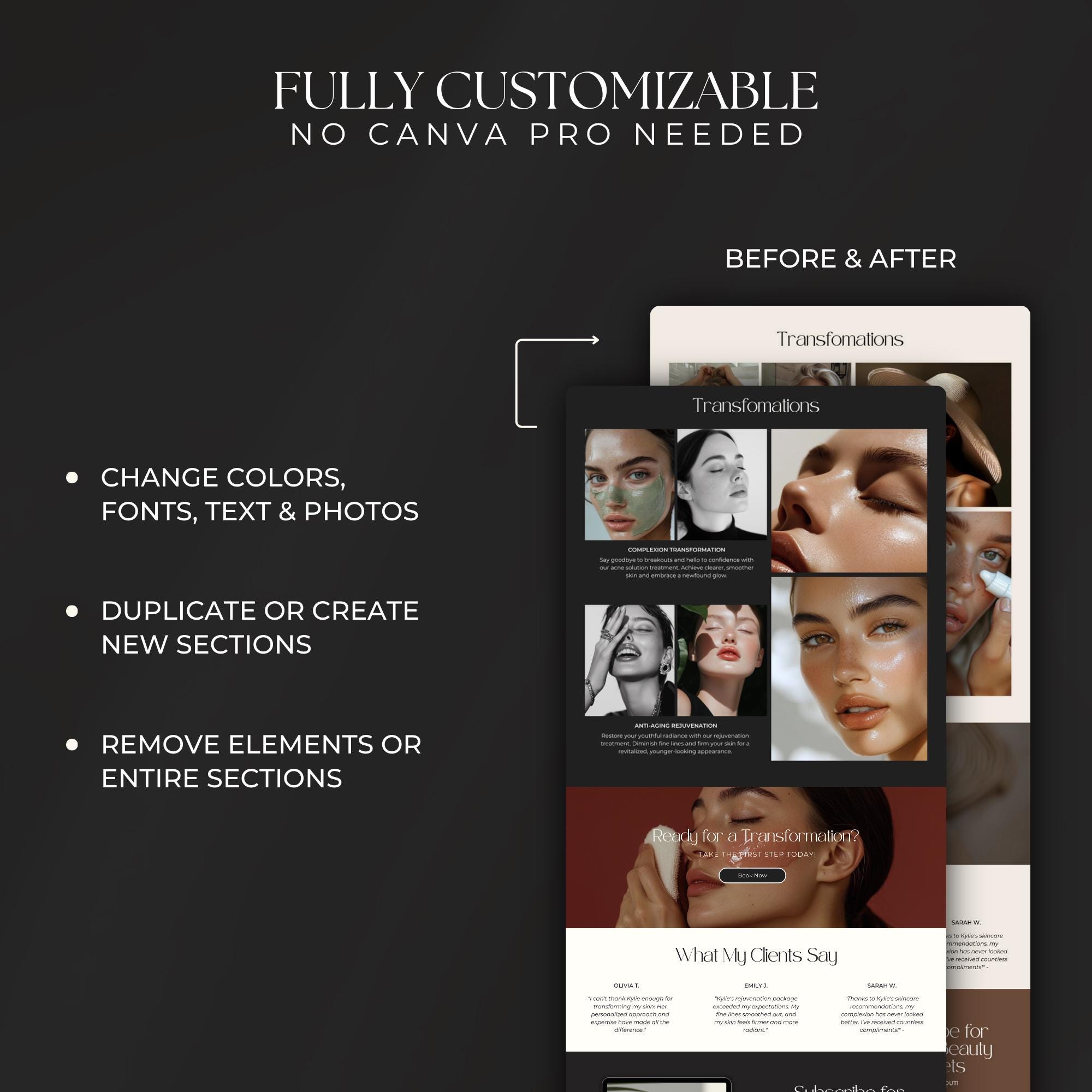 Esthetician Website Template for Canva, Skincare Landing Page, Skin ...