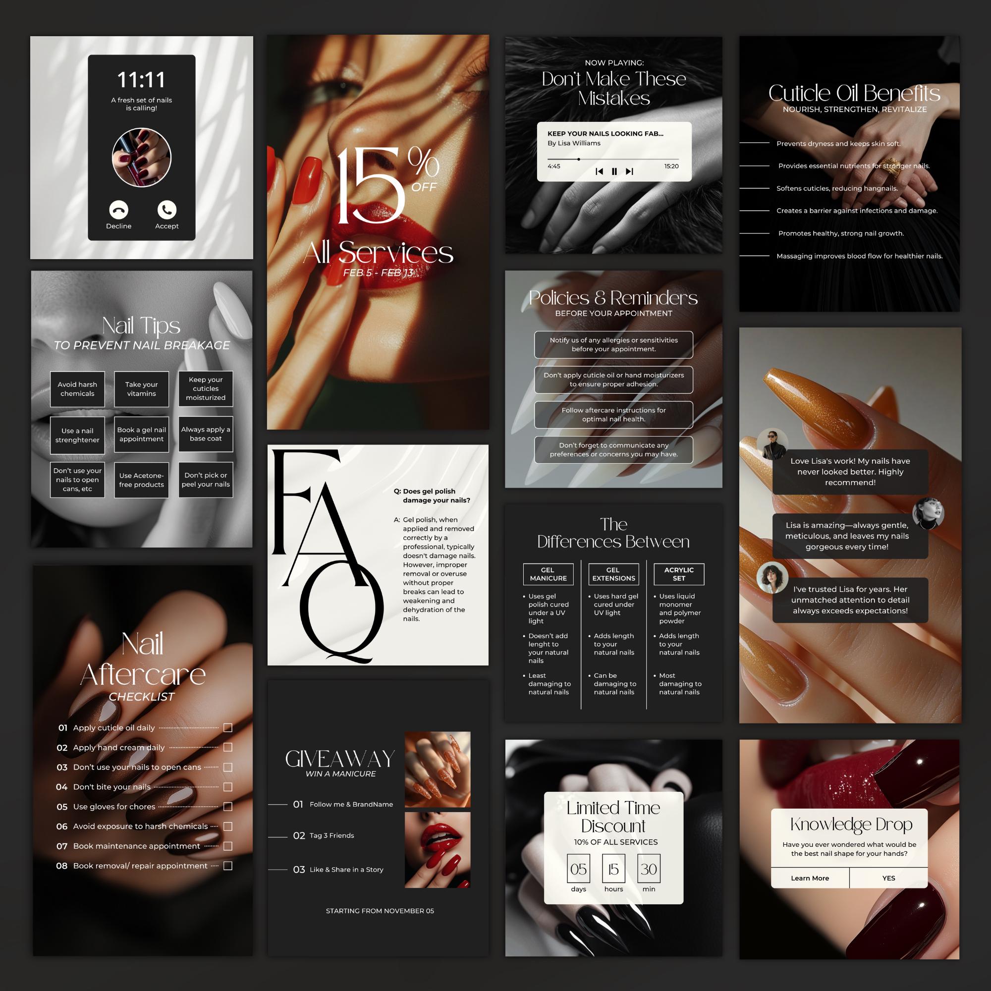 Nail Tech Instagram Posts for Canva, Social Media Marketing Nail ...