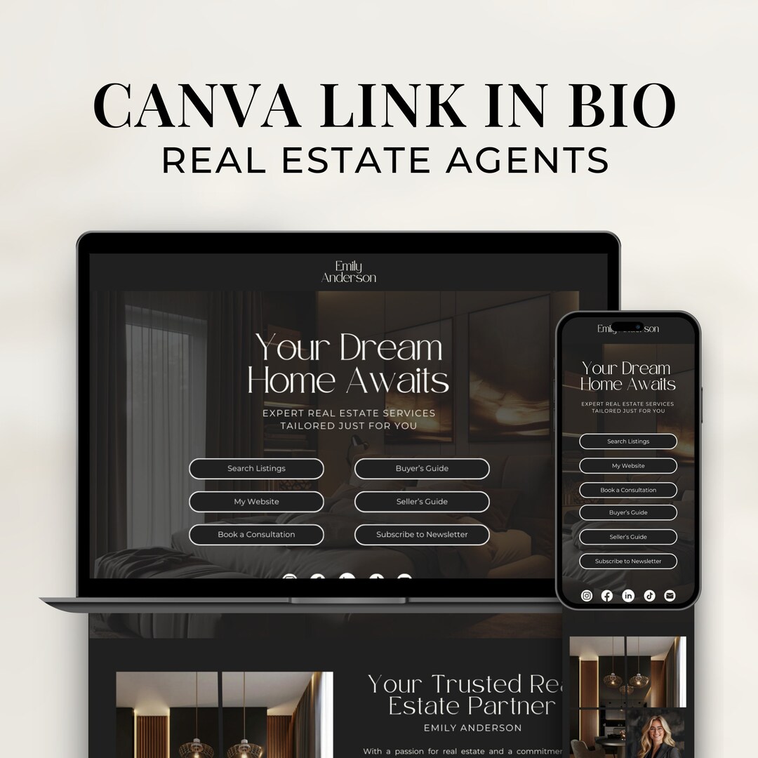 Link in Bio Template for Real Estate, Canva Website Design, Linktree ...