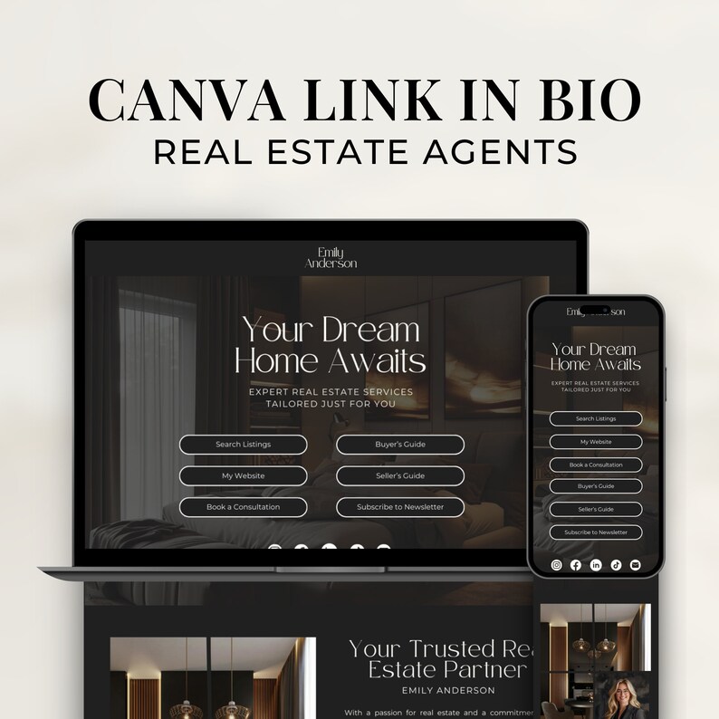 Link in Bio Template for Real Estate, Canva Website Design, Linktree ...