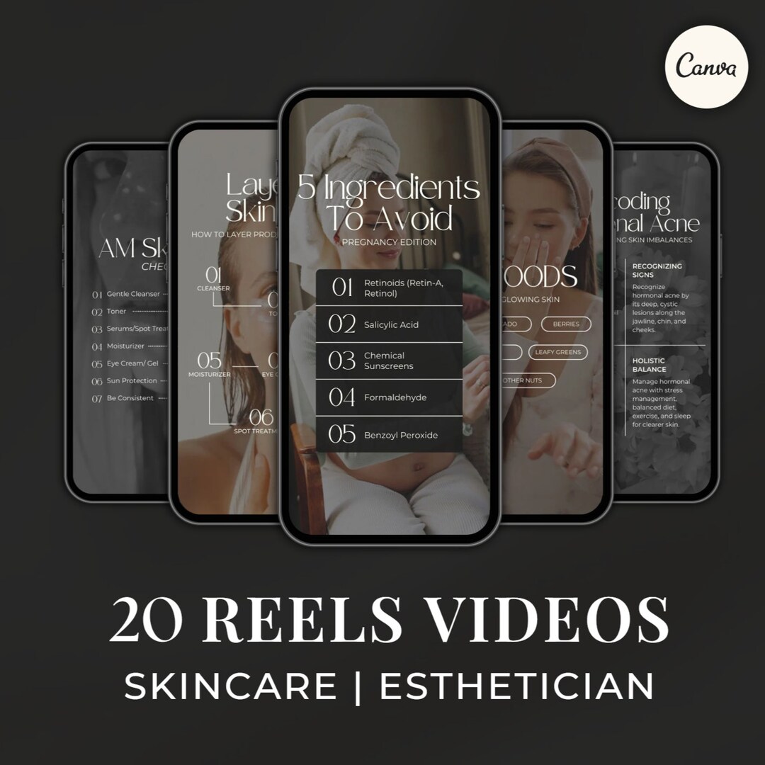 Skincare Instagram Reels Templates for Canva, Social Media Esthetician ...