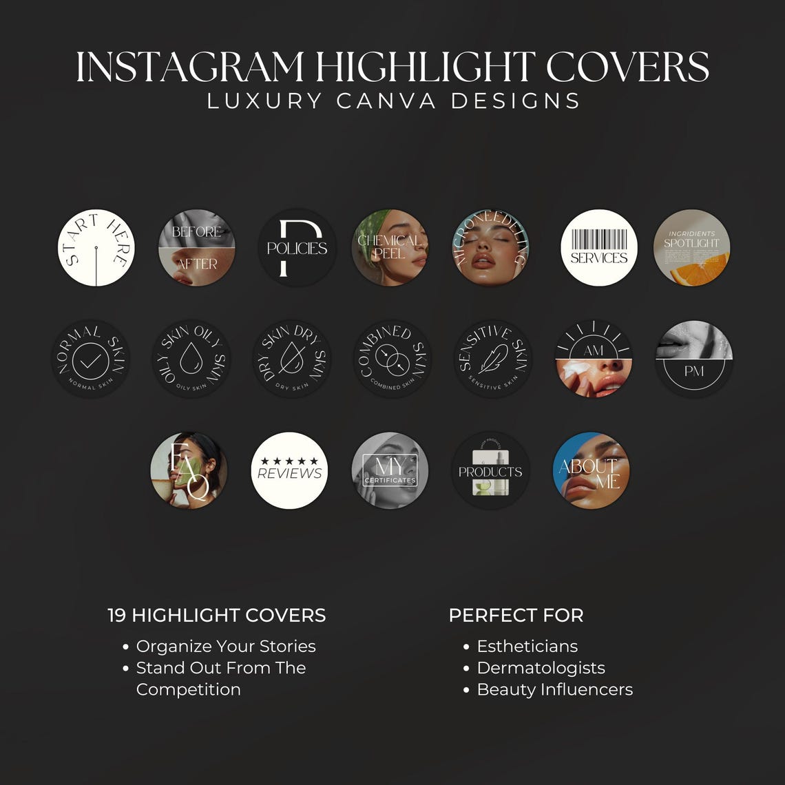 Elegant Skincare Instagram Highlight Cover Templates for Canva ...