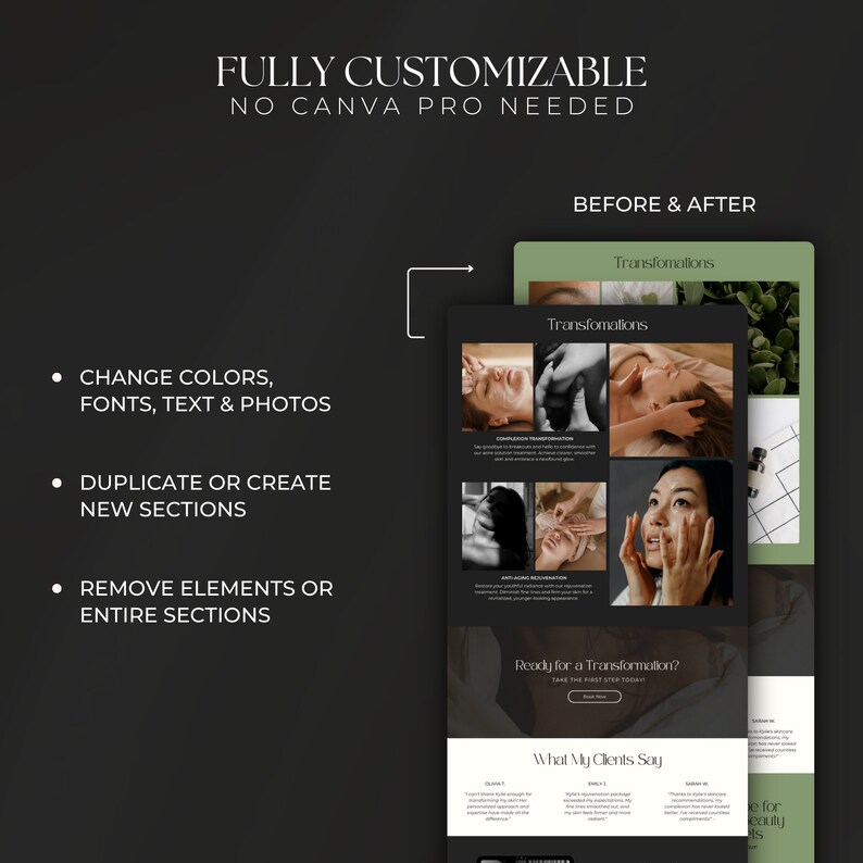 Esthetician Website Template for Canva, Skincare Landing Page, Skin ...