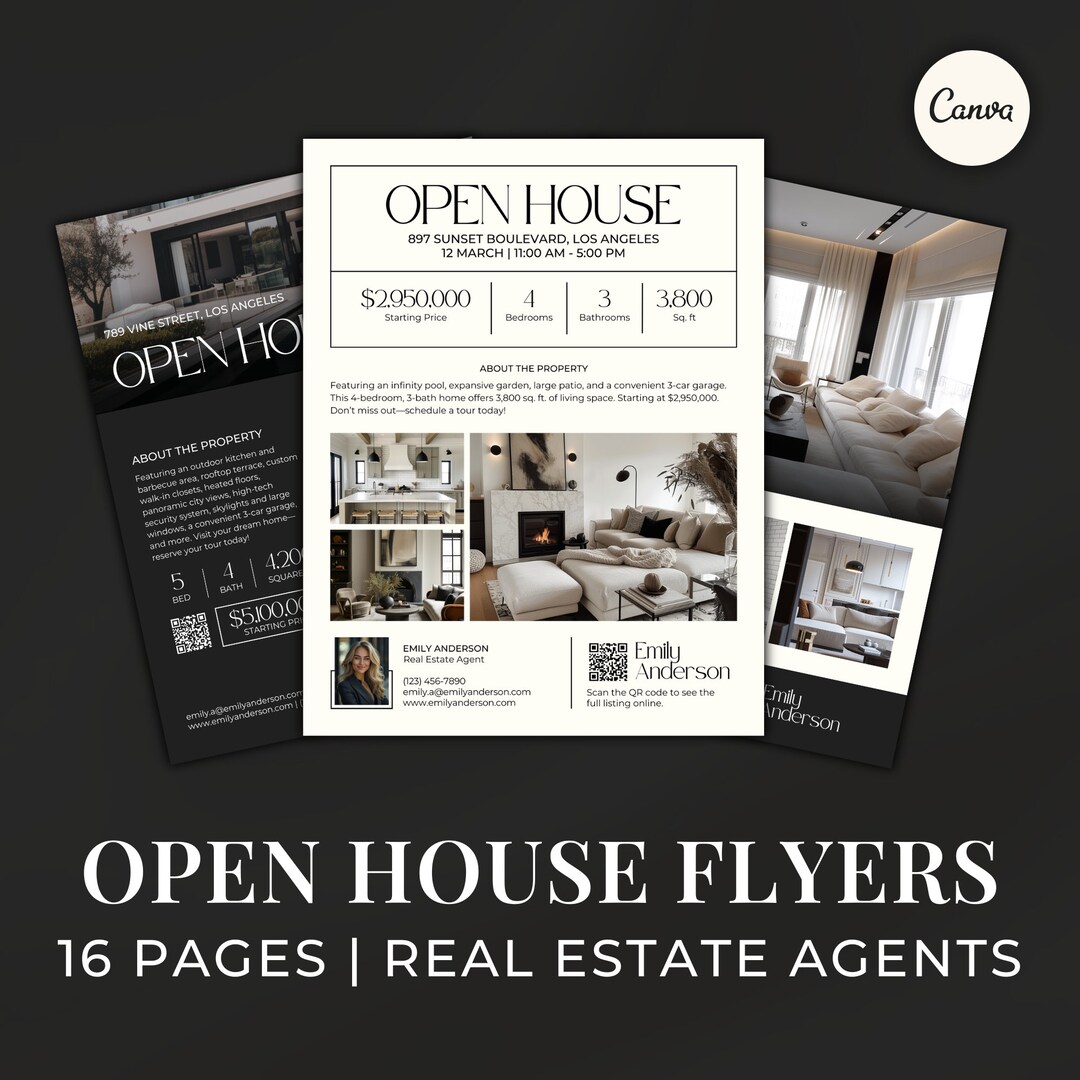 Open House Real Estate Flyer Templates for Canva, Realtor Marketing ...
