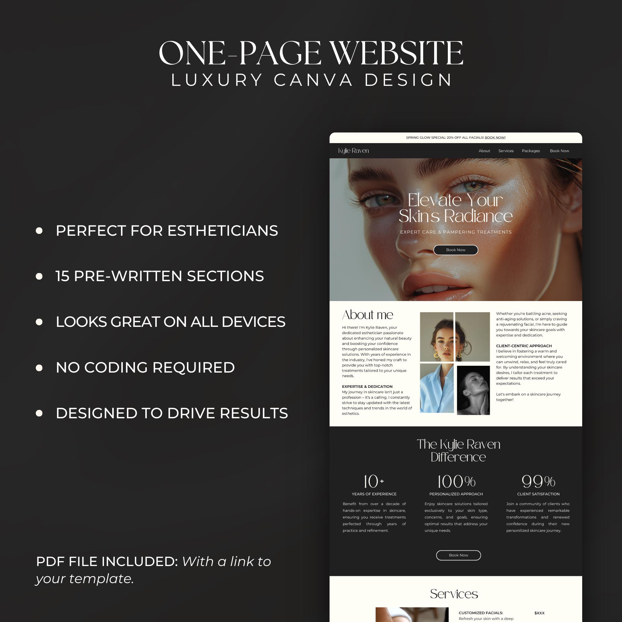 Esthetician Website Template for Canva, Skincare Landing Page, Skin ...