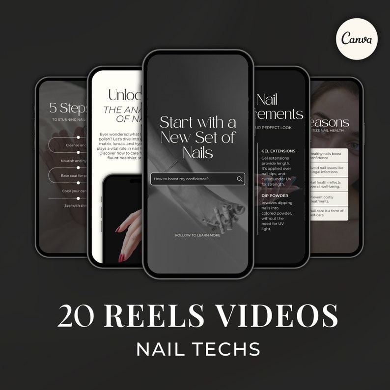 Nail Tech Instagram Reels Templates for Canva, Nail Technician Social ...