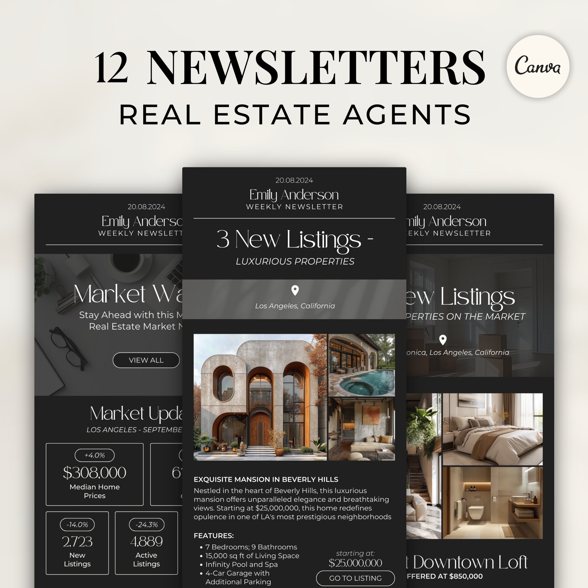 Real Estate Newsletter Template for Canva, Realtor Marketing, Email ...