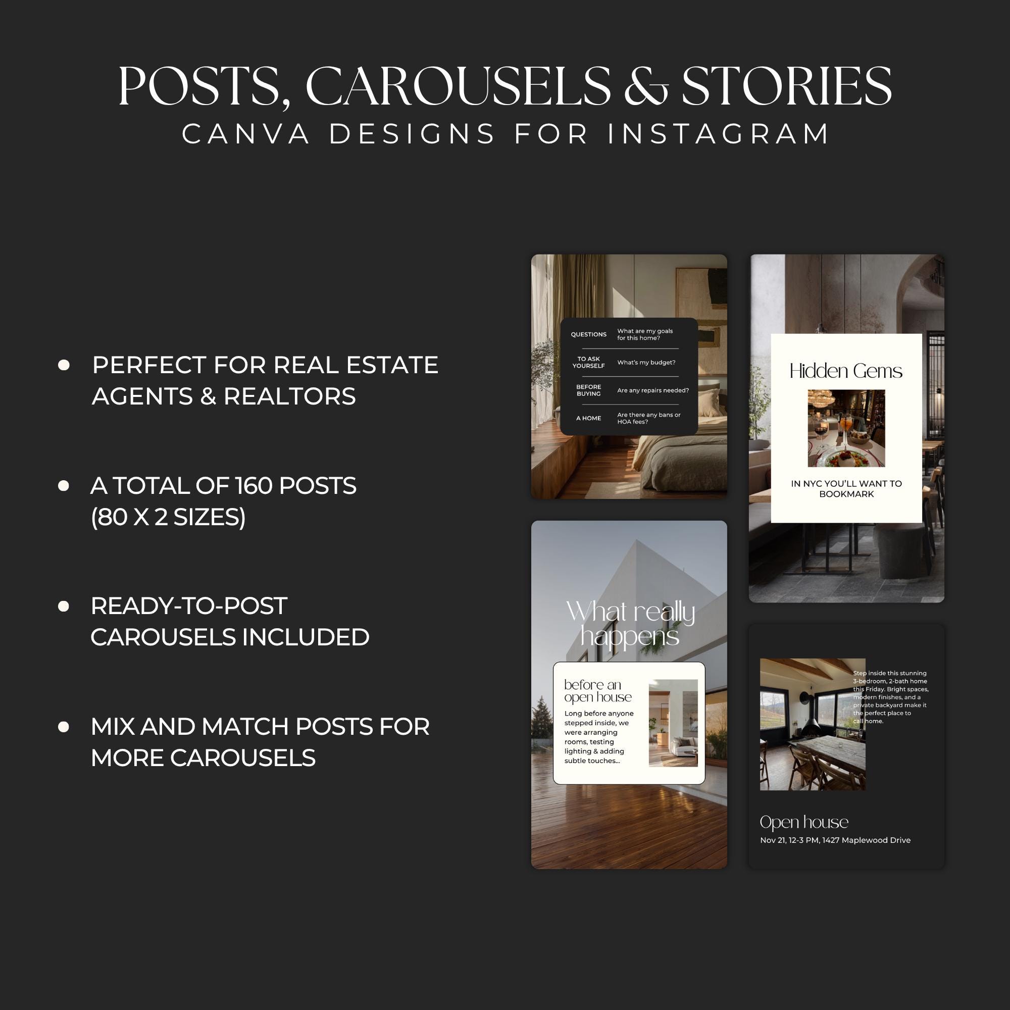Real Estate Instagram Posts, Carousels & Stories - Social Media Canva ...