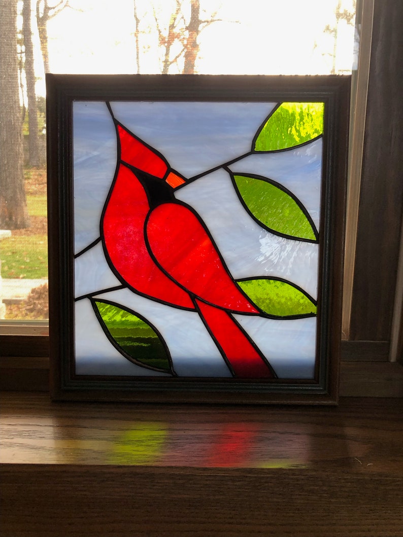 Stained Glass Cardinal in Frame - Etsy