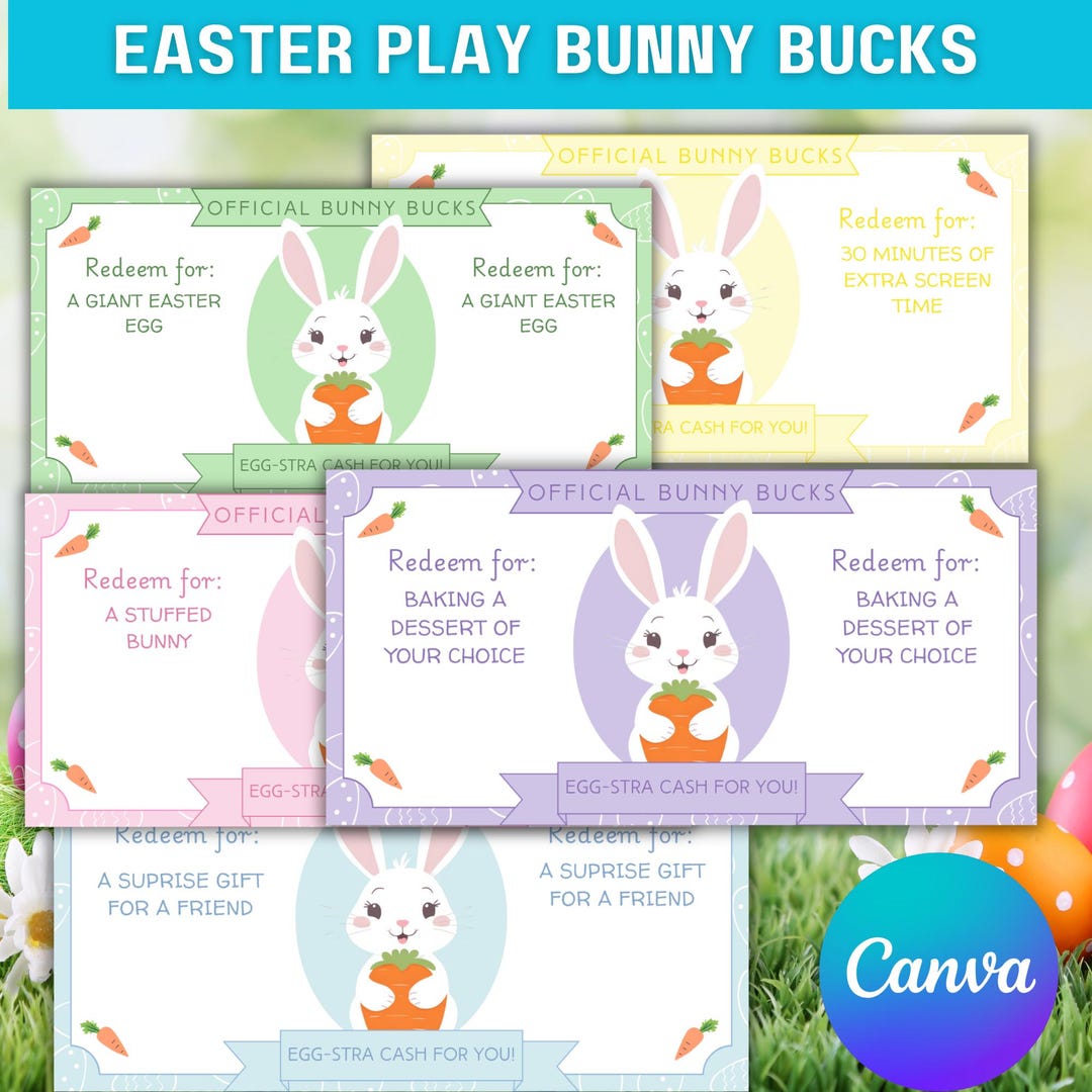 Editable Easter Bunny Bucks Easter Egg Hunt Kids Easter Gift Easter Egg ...