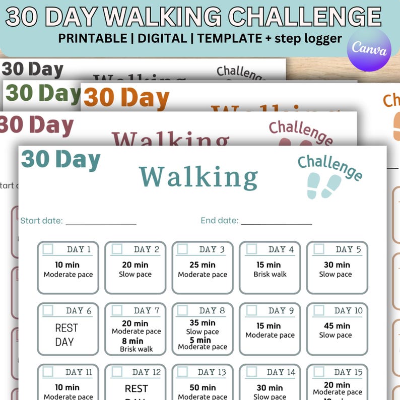 30 Day Walking Challenge Template Walking Challenge Printable 30 Day ...