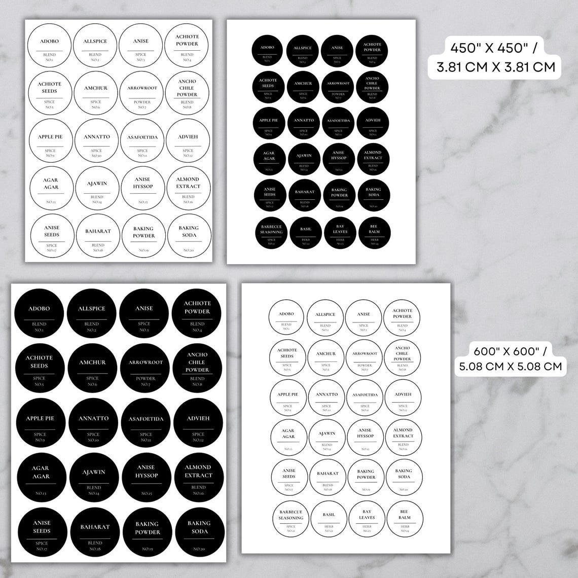 Customizable Spice Labels Round Spice Jar Labels Minimalist Circle ...