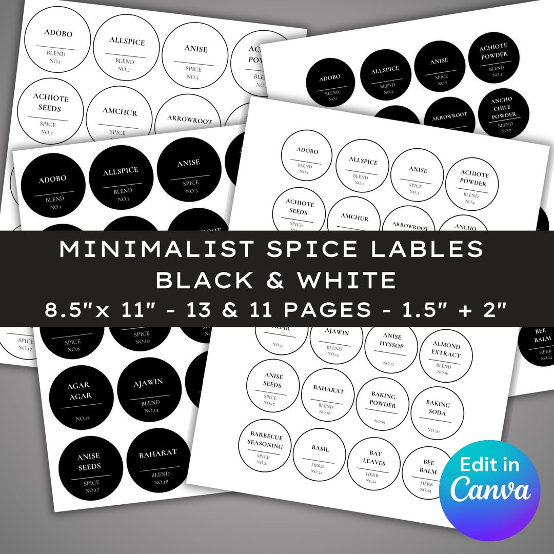 Customizable Spice Labels Round Spice Jar Labels Minimalist Circle ...