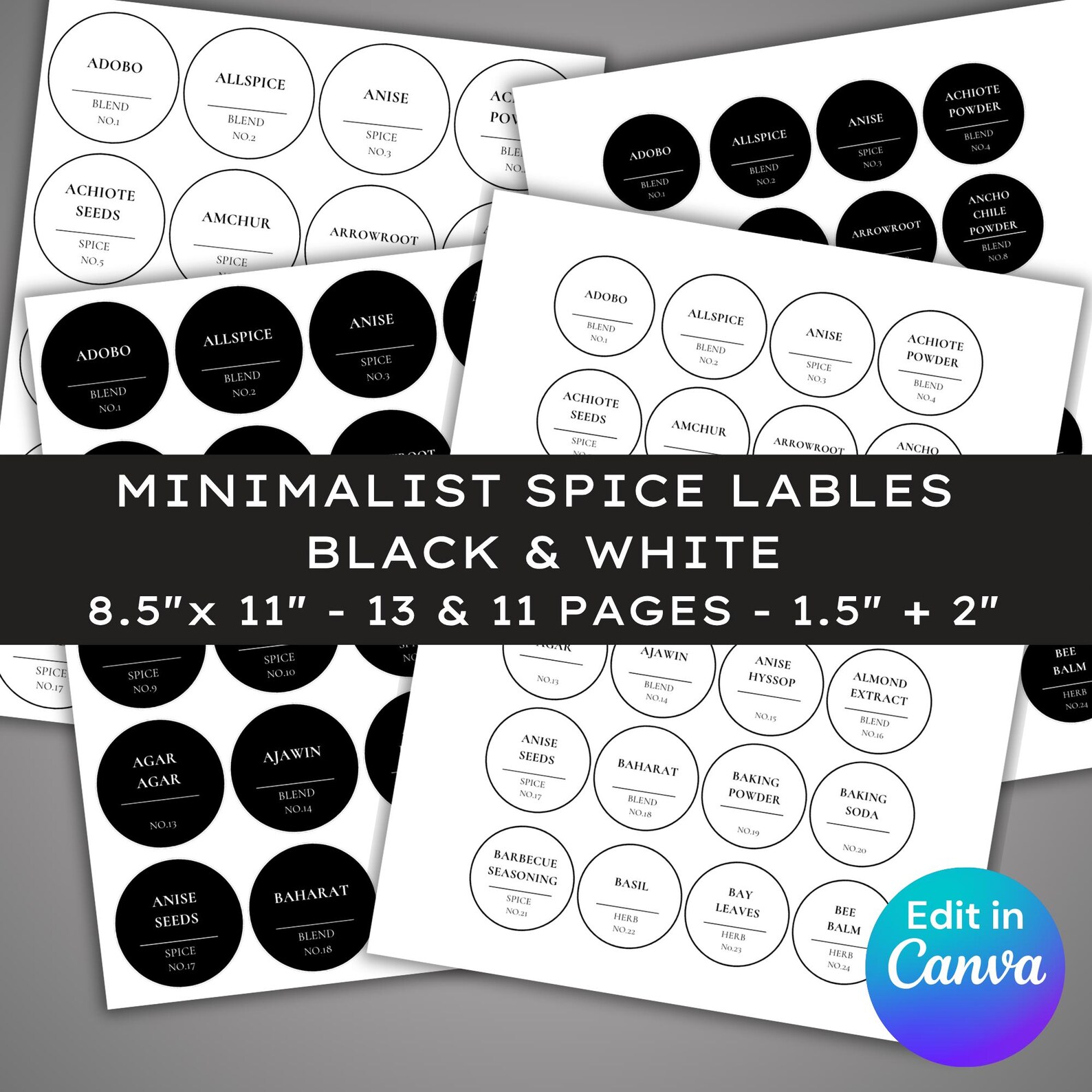 Customizable Spice Labels Round Spice Jar Labels Minimalist Circle ...