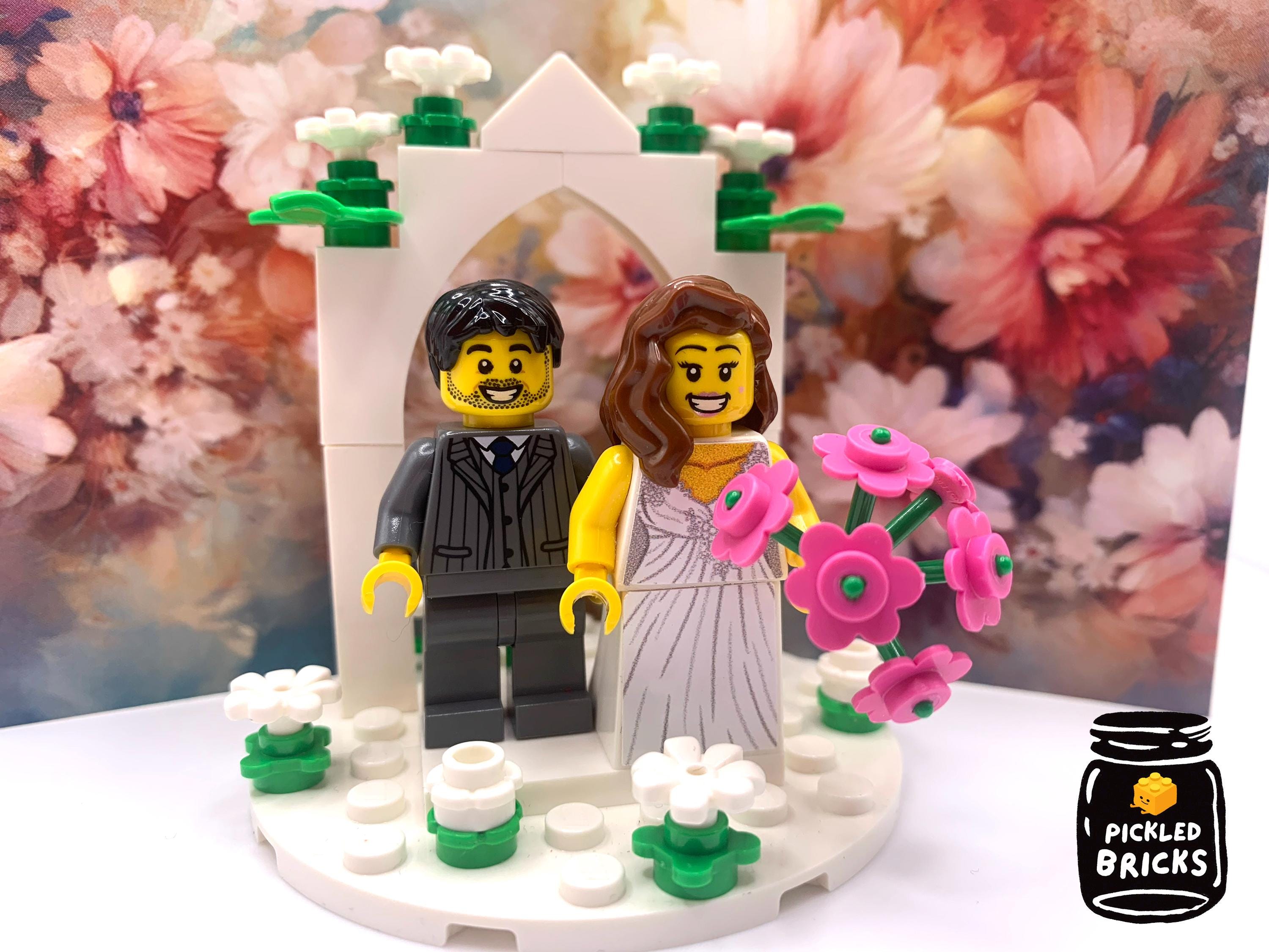 Custom LEGO® Minifigure Wedding Set – Romantic Floral Bride & Groom ...
