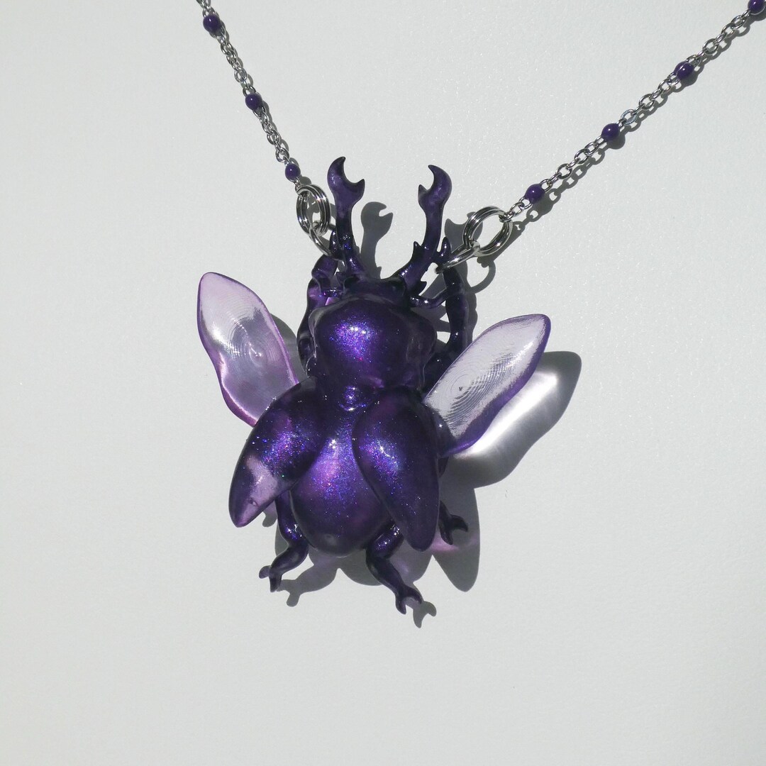 3D Scarab Beetle Resin Necklace, Handmade, Transparent With Glitter ...