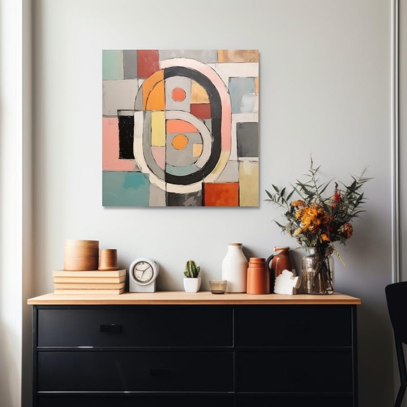 Abstract Acrylic Shapes Painting, Modern Geometric Wall Art, Outlined ...