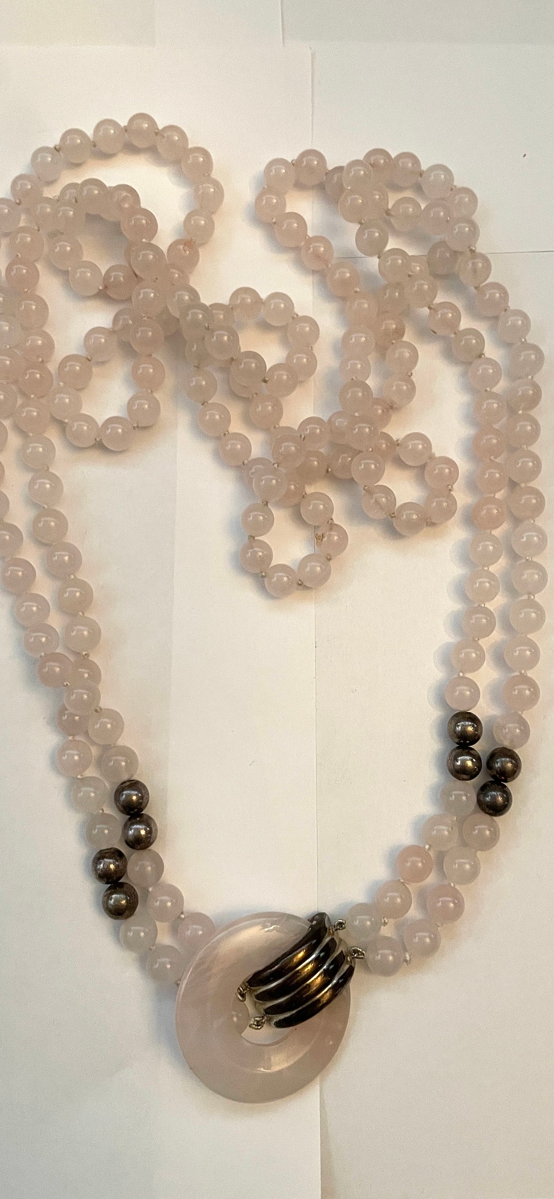 Vintage Peter Brams Design Double Strand Rose Quartz With Sterling ...