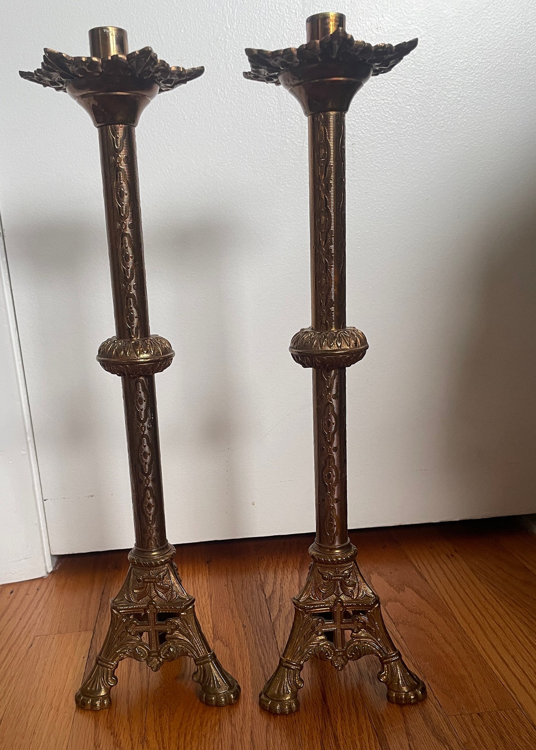 Early 20th Century Antique Pair of Brass Candle Holders Church Altar ...