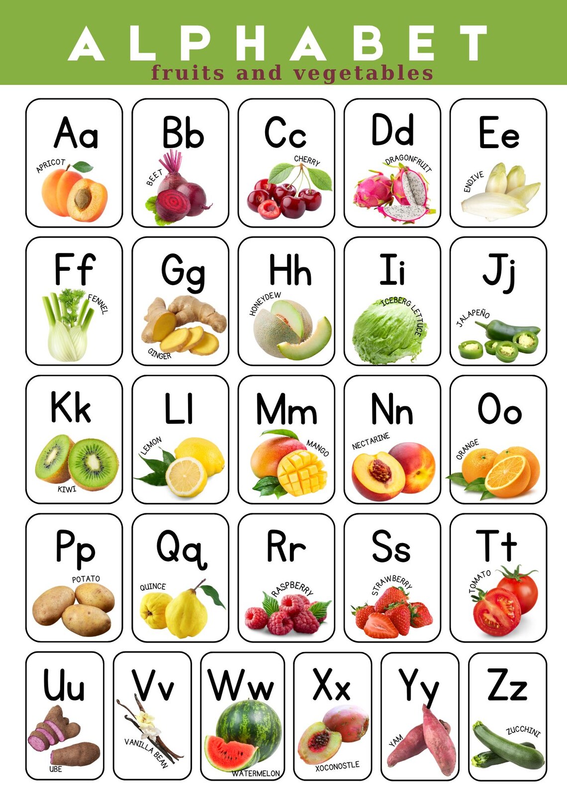 Alphabet Poster With Fruits and Vegetables – A to Z Chart for Kids - Etsy
