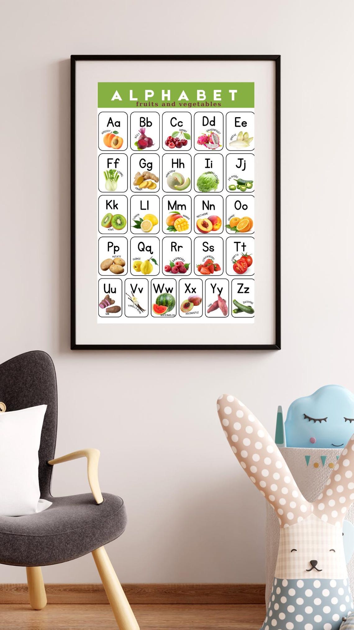 Alphabet Poster With Fruits and Vegetables – A to Z Chart for Kids - Etsy