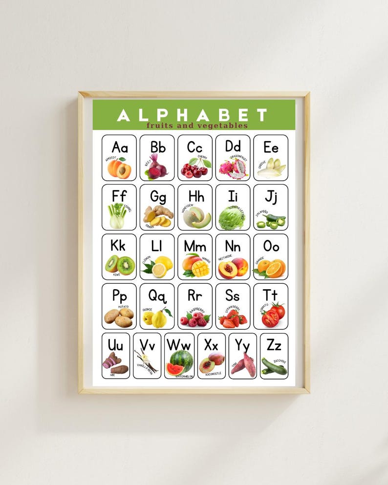 Alphabet Poster With Fruits and Vegetables – A to Z Chart for Kids - Etsy