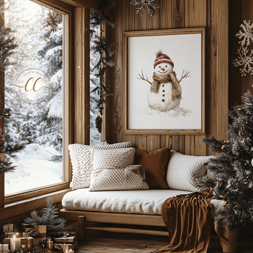 Snowman Digital Art Cozy Winter Printable Christmas Wall Decor Festive ...