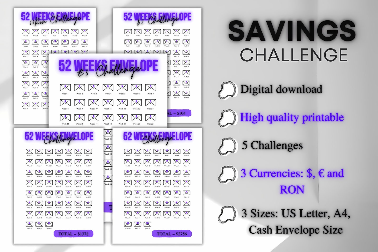 52 Weeks SAVINGS Challenge BUNDLE - BUDGET Tracker – Printable Money ...