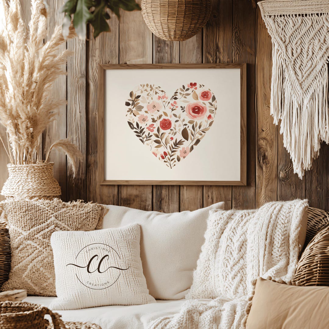 Wildflower Heart Watercolor Print: Romantic Floral Wall Art (digital ...