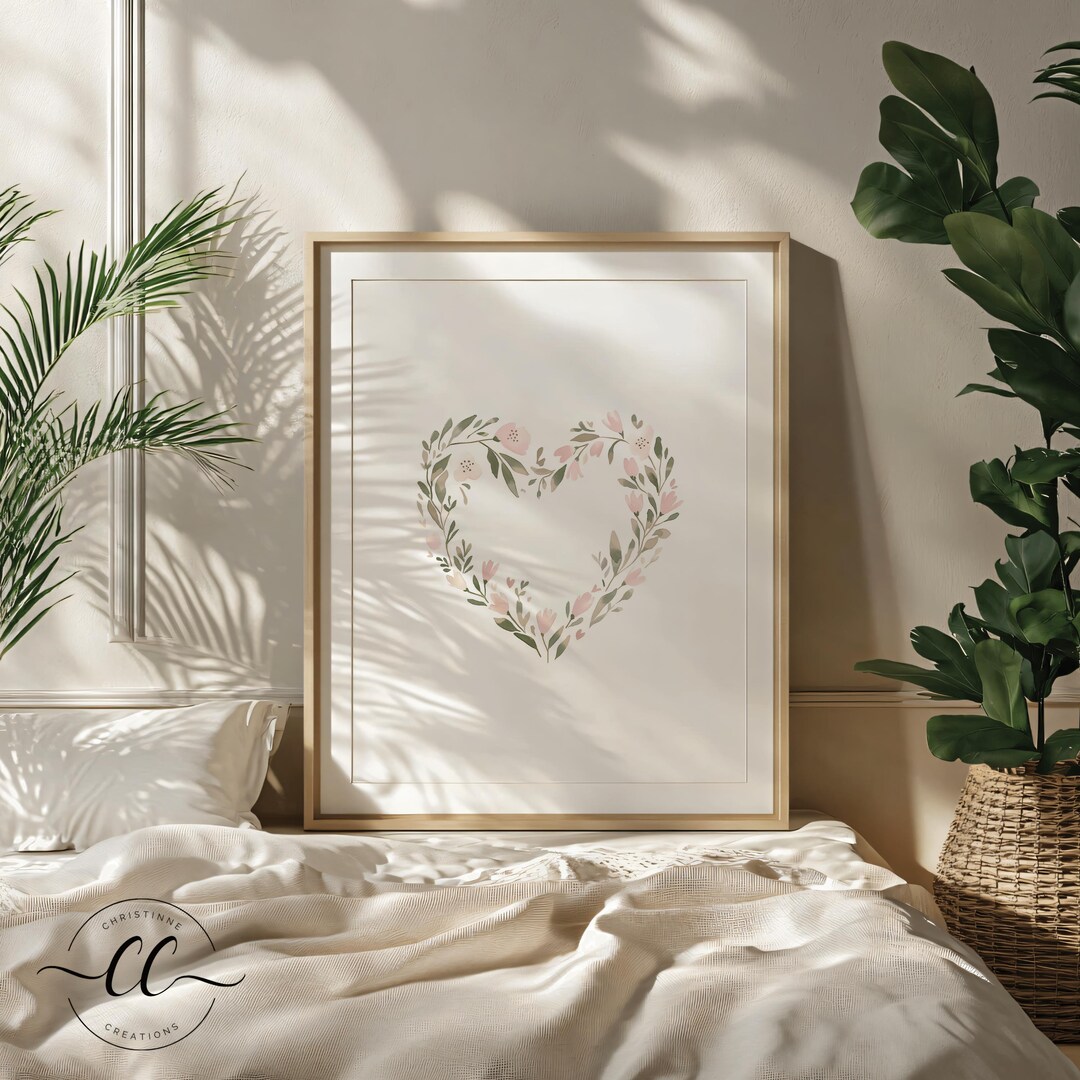 Wildflower Heart Watercolor Art Print: Botanical Valentine Decor ...