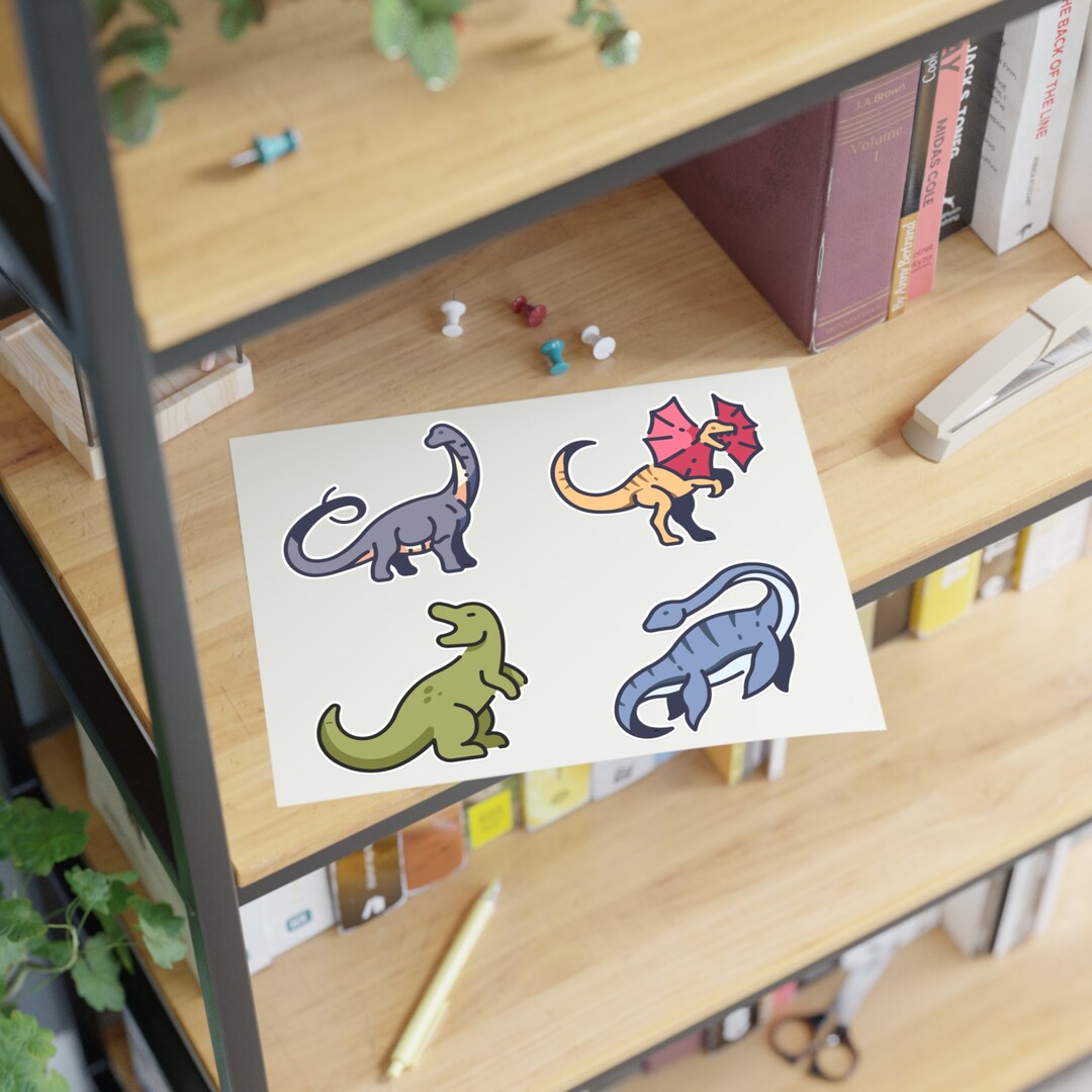 Cartoon Kid Dinosaur Sticker Sheets, Tyrannosaurus Rex, Dilophosaurus ...