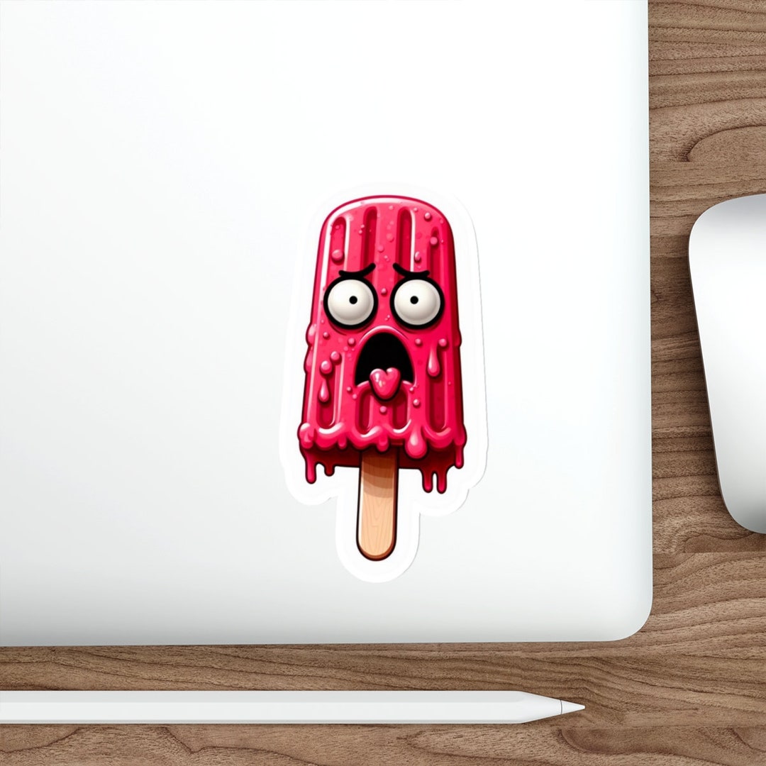 Disgusted Cartoon Pink Popsicle Graphic Waterproof Die Cut Sticker ...
