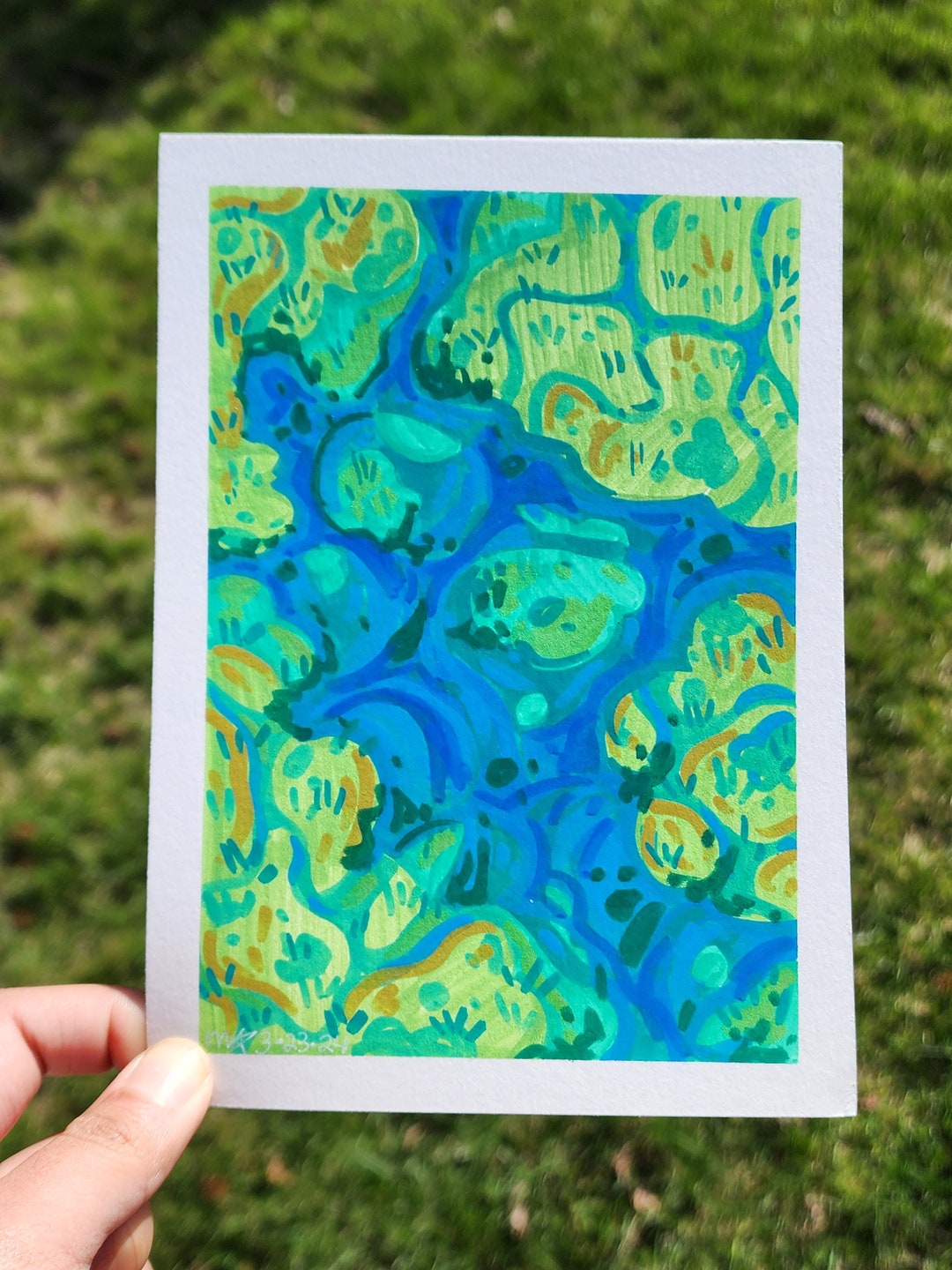 Blue Algae Pond Original Acrylic Painting 5x7 In. - Etsy