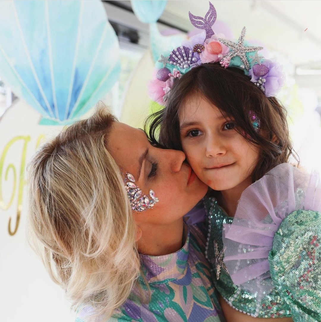 Pink, Green and Lilac Mermaid, Tail and Mussel, Detailed, Mothers Day ...