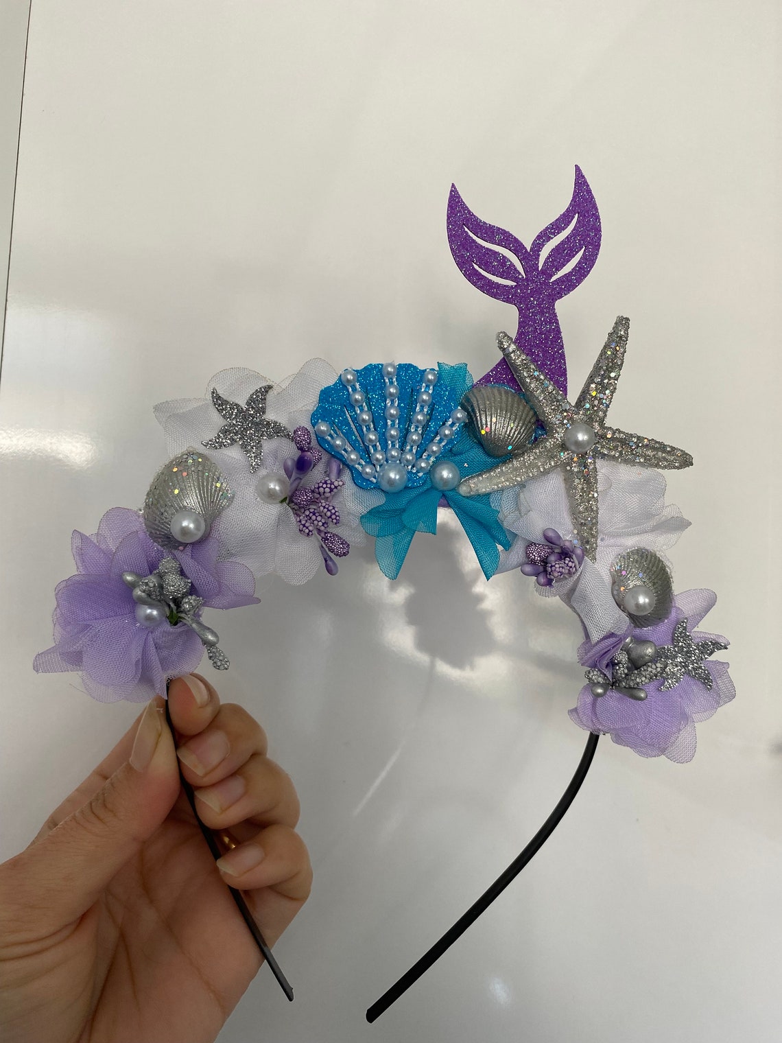 Turquoise Pearlescent Mermaid Tail Hair Accessory Pearl Embroidered ...