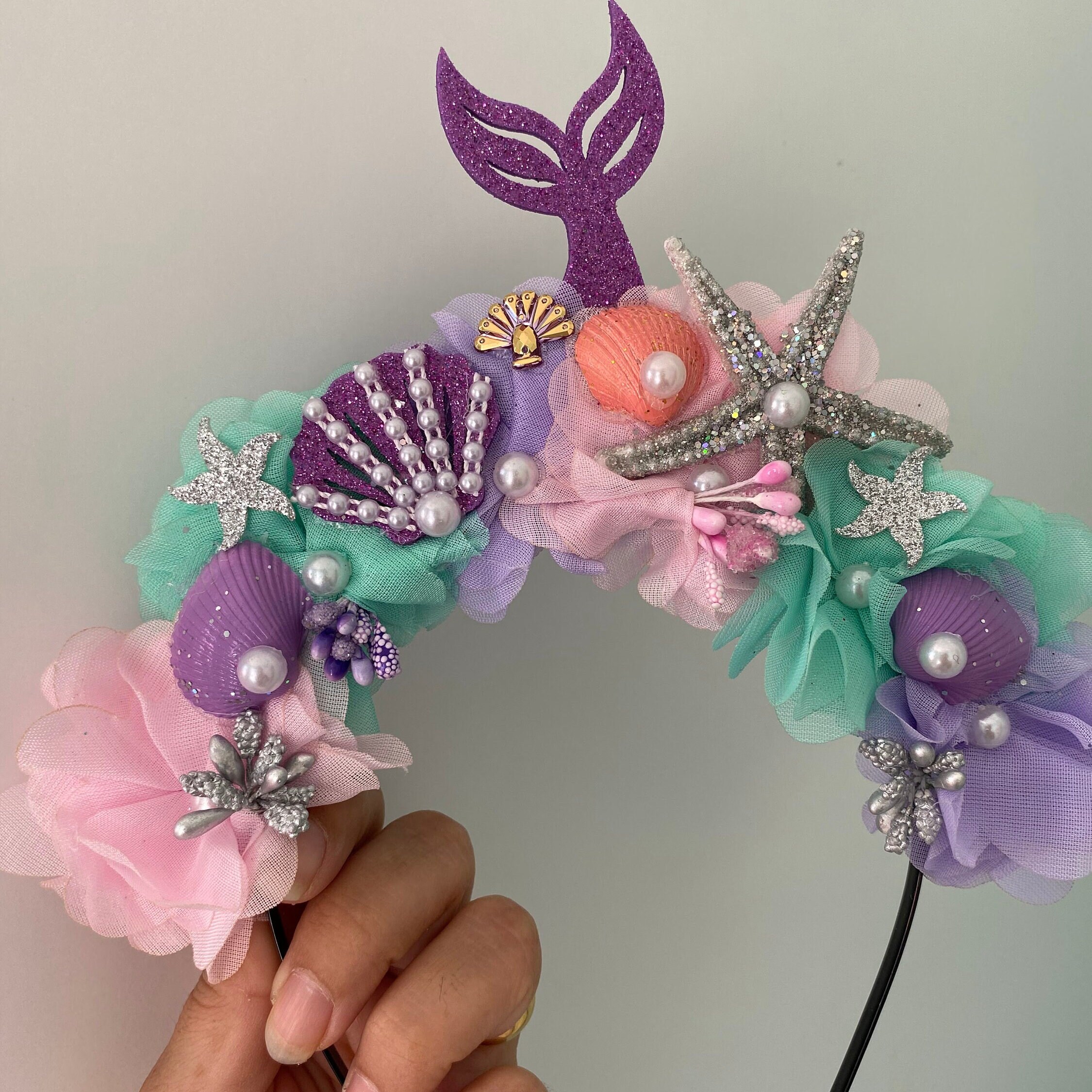 Pink, Green and Lilac Mermaid, Tail and Mussel, Detailed, Mothers Day ...