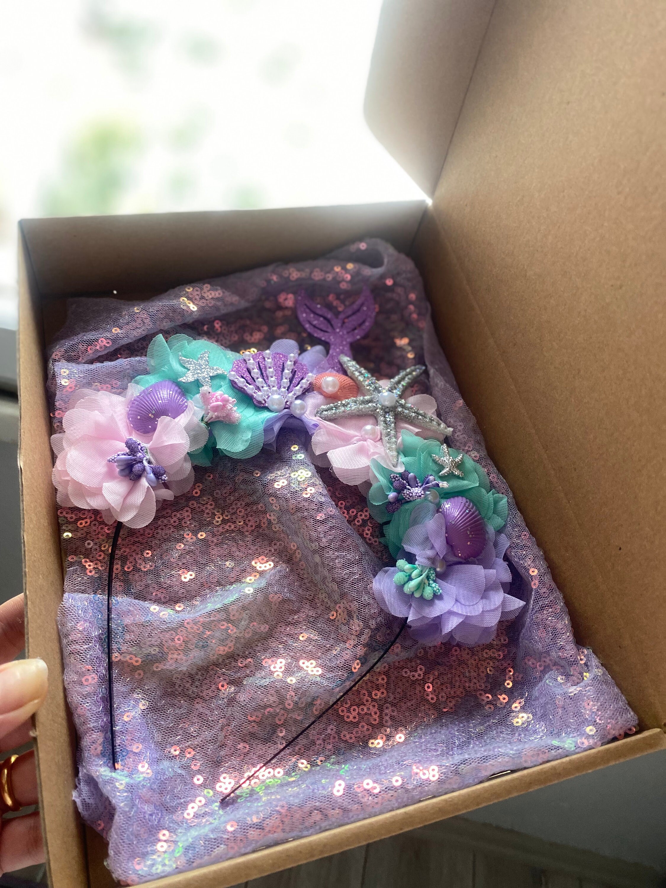 Pink, Green and Lilac Mermaid, Tail and Mussel, Detailed, Mothers Day ...