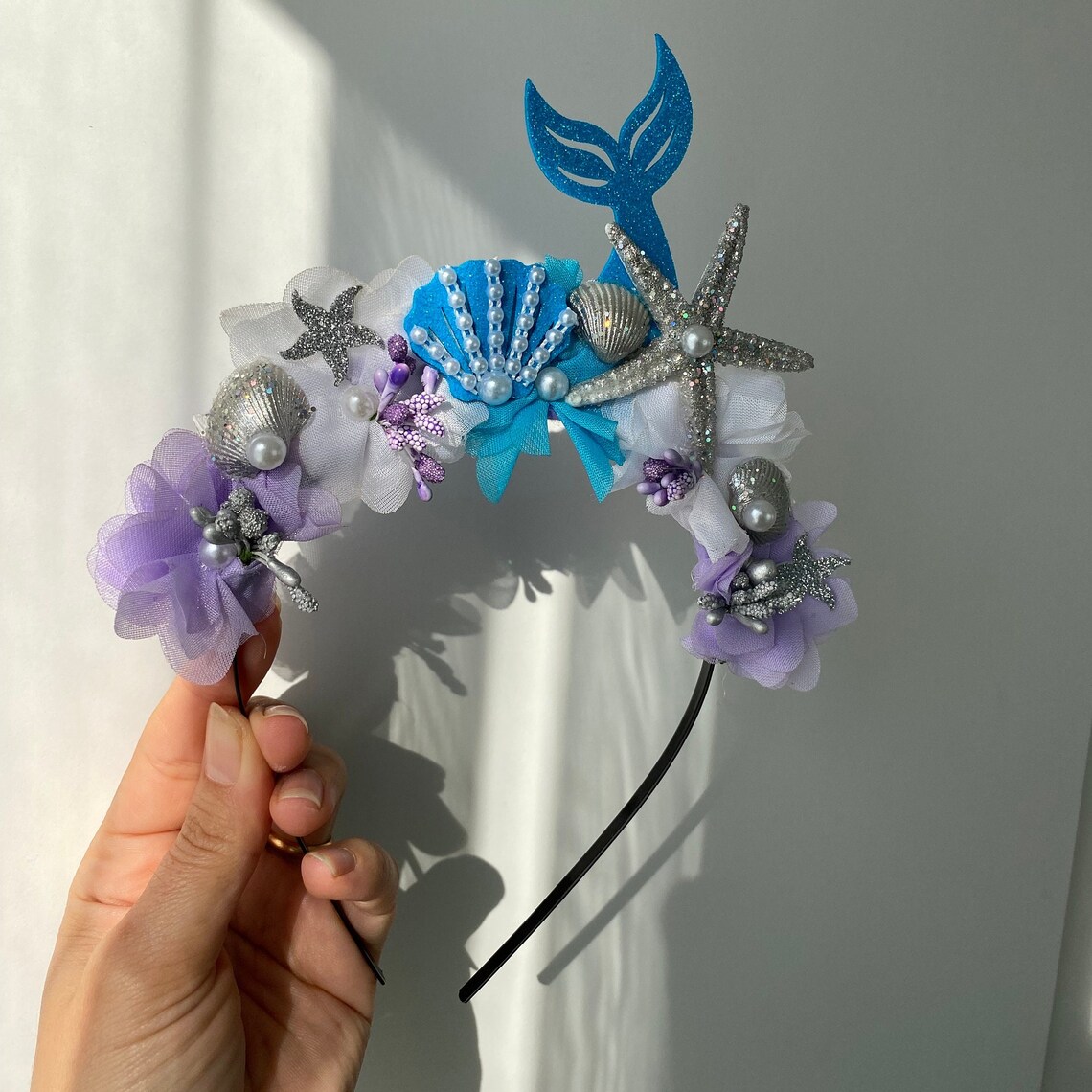 Turquoise Pearlescent Mermaid Tail Hair Accessory Pearl Embroidered ...