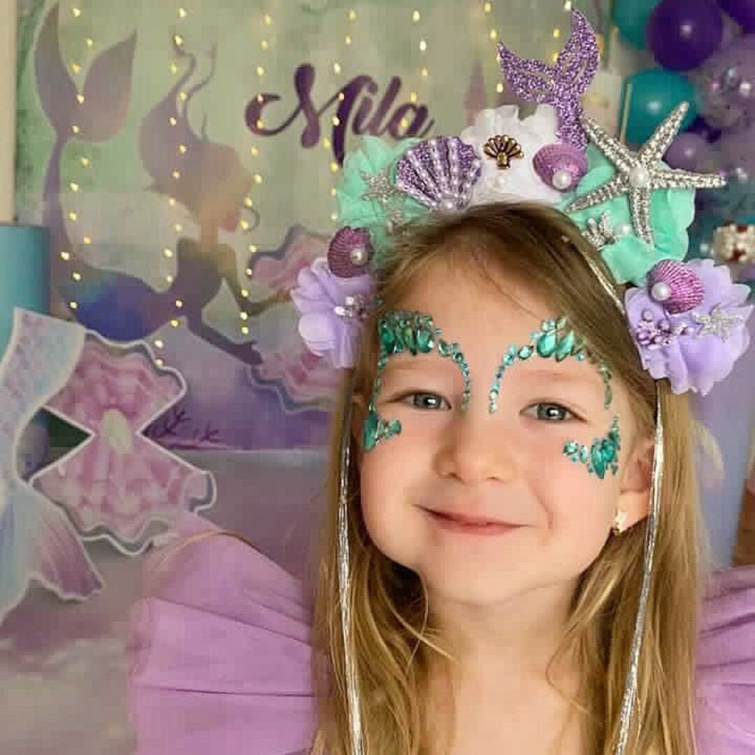 Light Green, Lilac and White, Floral Mermaid Crown, Pearl Embroidered ...