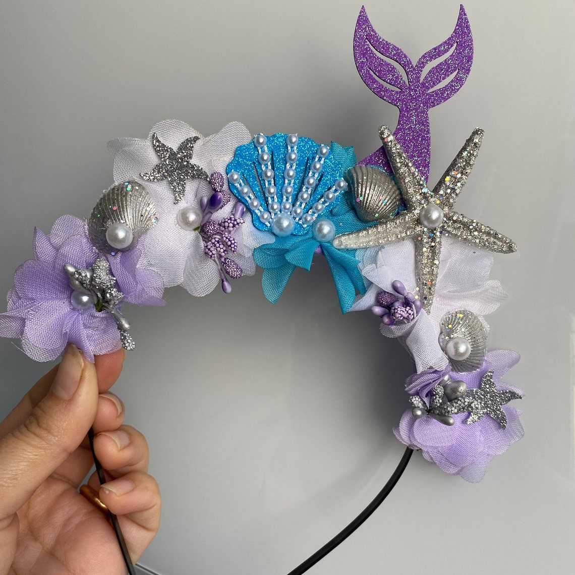 Turquoise Pearlescent Mermaid Tail Hair Accessory Pearl Embroidered ...