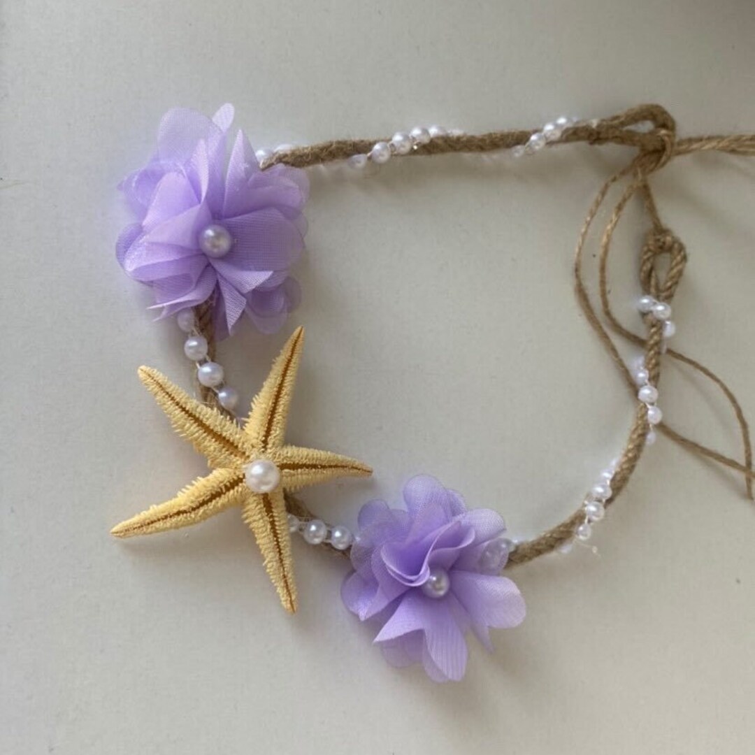 Starfish Jute, Rope and Pearl Hair Accessory, Handmade, Purple Flower ...