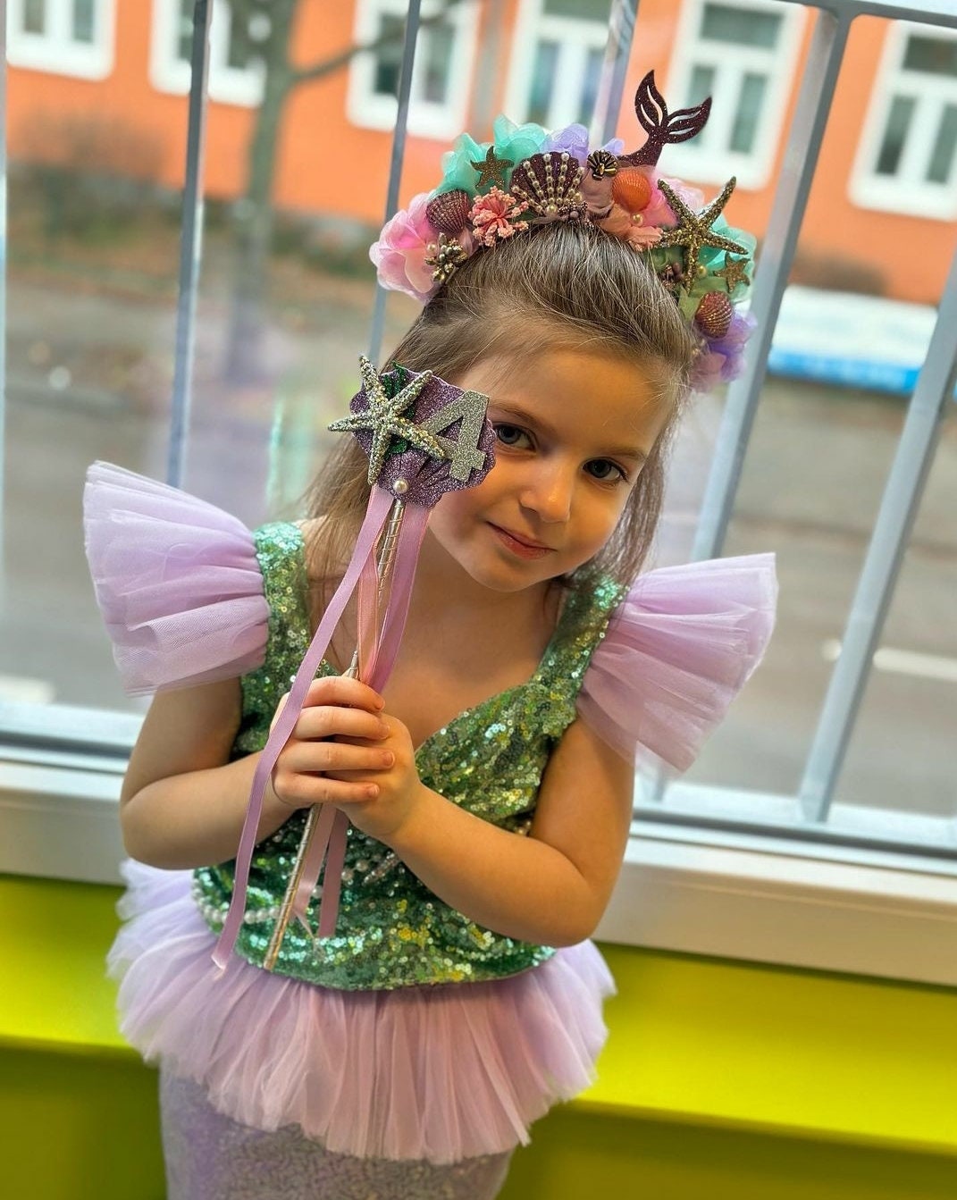 Pink, Green and Lilac Mermaid, Tail and Mussel, Detailed, Mothers Day ...