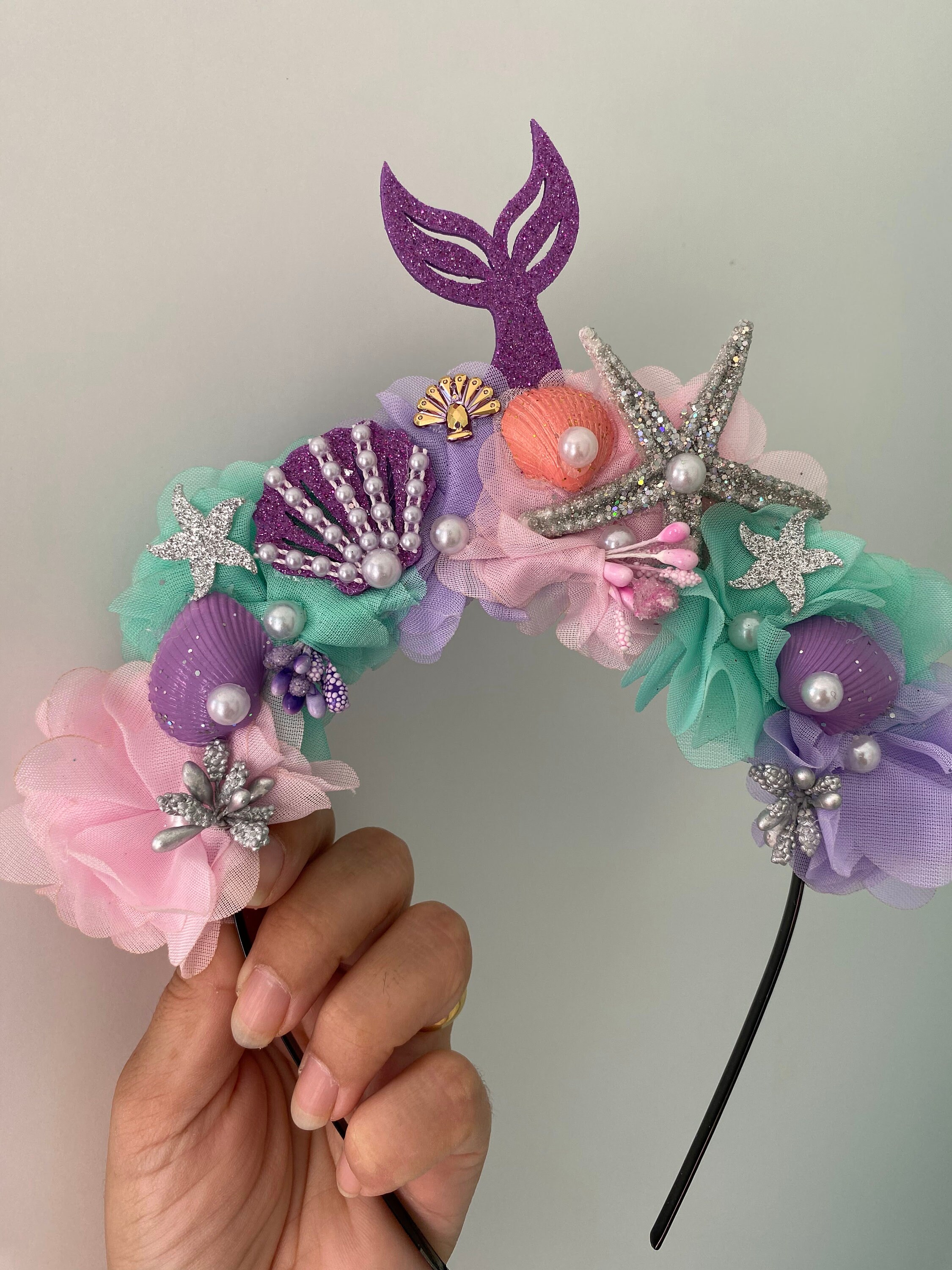 Pink, Green and Lilac Mermaid, Tail and Mussel, Detailed, Mothers Day ...
