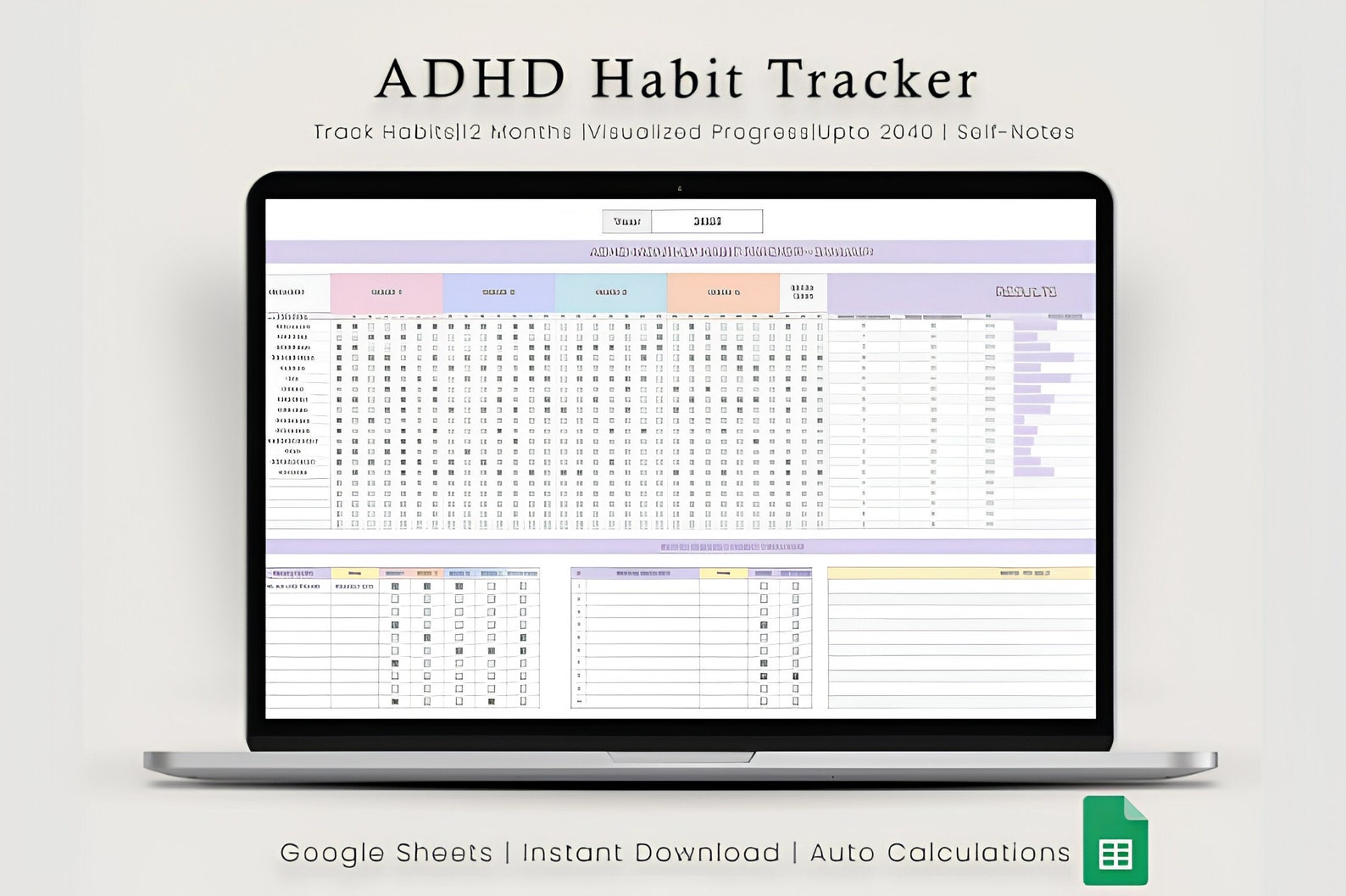 Habit Tracker Spreadsheet Template for Google Sheets, 2024 Habit ...